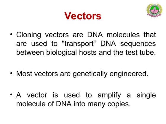 Vectors in biotechnolgy | PPSX | Biological Sciences | Science