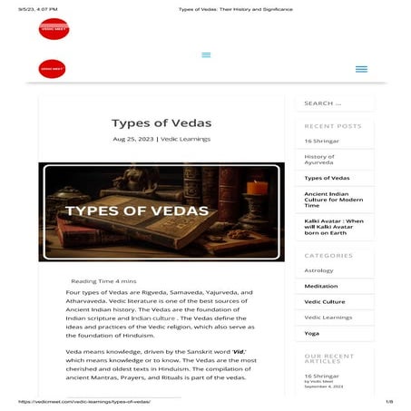 types of vedas | PDF | Hinduism | Religion & Spirituality