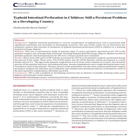 Typhoid intestinal perforation in children still a persistent problem ...