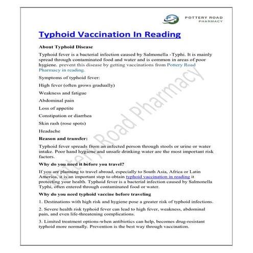 Typhoid Vaccination services In Reading | PDF