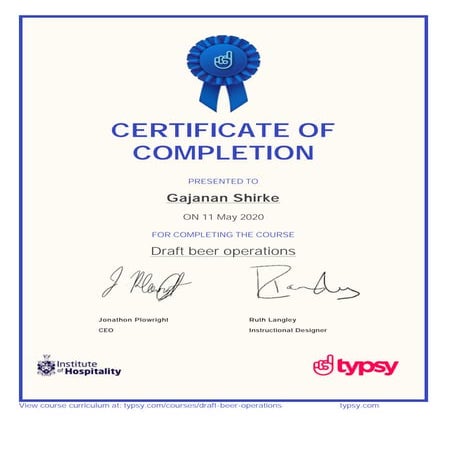 Typsy Certificate - Gajanan Shirke - Draft beer operations.pdf