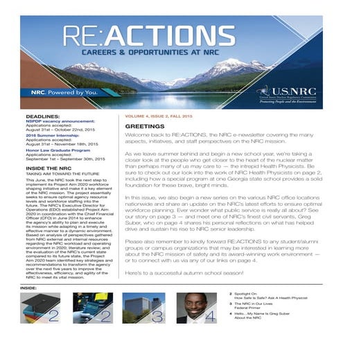 U.S. Nuclear Regulatory Commission Fall 2015 Newsletter | PDF