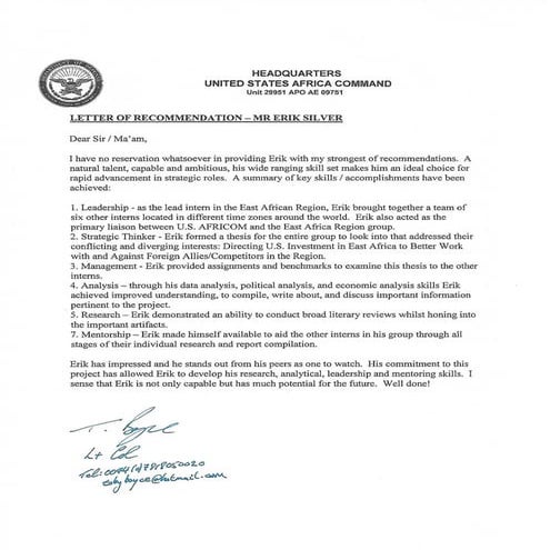 U.S. Africom Letter of Reference | PDF
