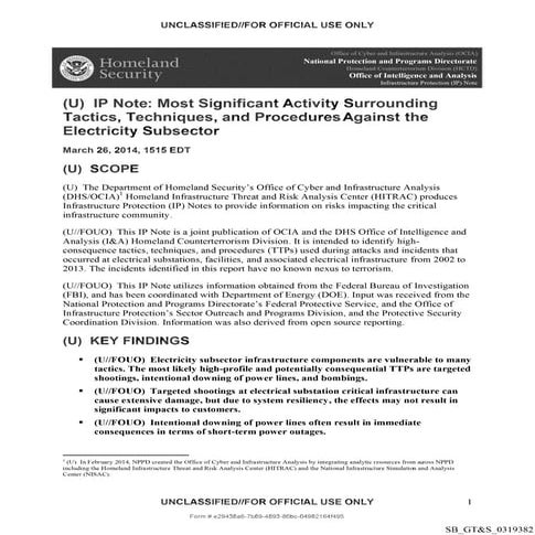 (U fouo) dhs infrastructure protection note- most significant tactics ...