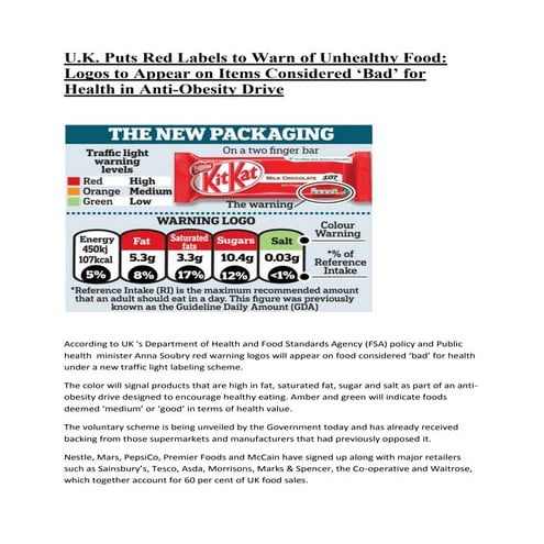 U.k. puts red labels to warn of unhealthy food logos to appear on items ...