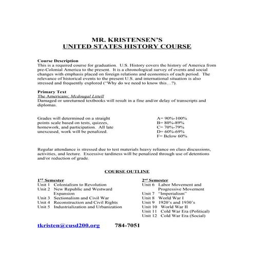 U.S. History Syllabus | DOC | Education