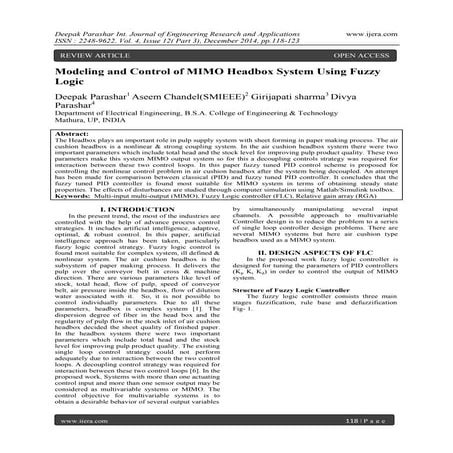 Modeling and Control of MIMO Headbox System Using Fuzzy Logic | PDF