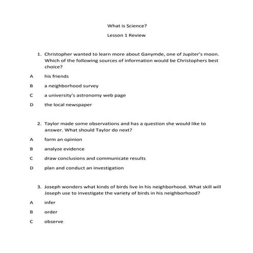 U 1, lesson 1; What is science? review | DOC | Science