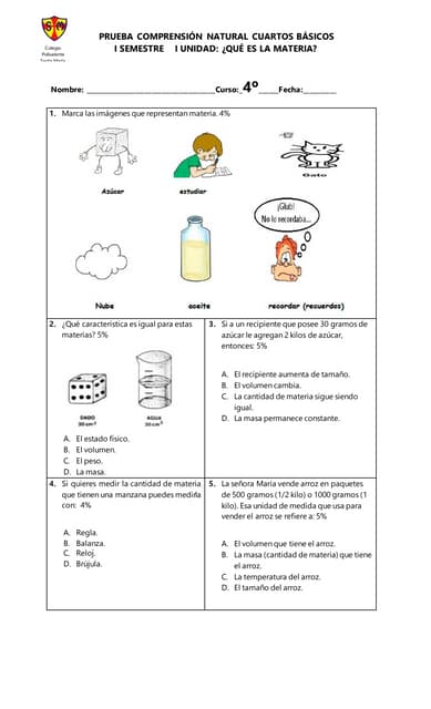 Prueba de ciencias naturales tercero básico | DOC