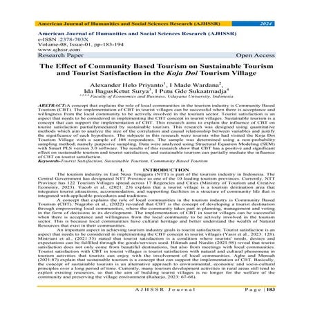 The Effect of Community Based Tourism on Sustainable Tourism and Tourist Satisfaction in the ...