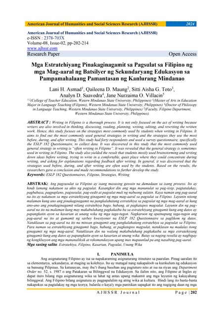 MGA SALIK NA NAKAAAPEKTO SA ANTAS NG PAGUNAWA SA PAGBASA NG MGA MAG-AARAL SA JUNIOR HIGH SCHOOL ...