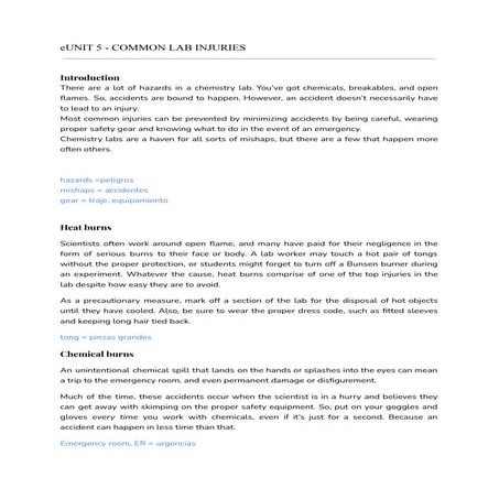 Unit 5 - Common lab injuries | PDF