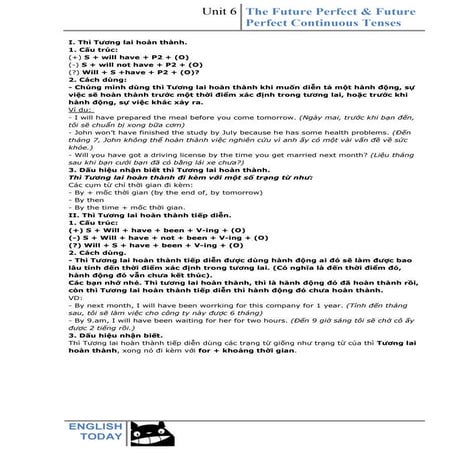 Unit 6. The future perfect & future perfect continuous tenses | DOCX