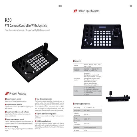 PTZ camera controller, Ethernet interface | PDF