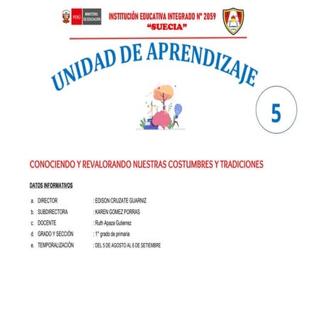 unidad de aprendizaje 5 para primer grado | DOCX