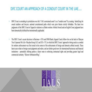 DIFC COURT AN APPROACH OF A CONDUIT COURT IN THE UAE | PPTX