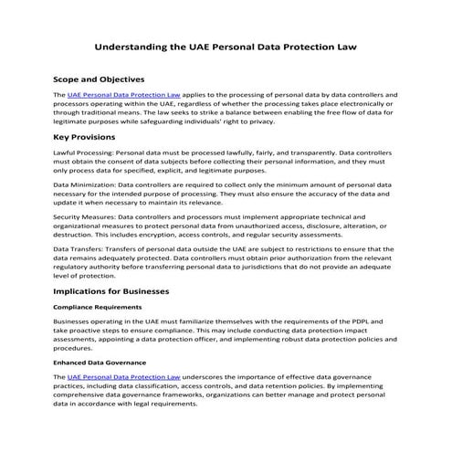Understanding the UAE Personal Data Protection Law | PDF