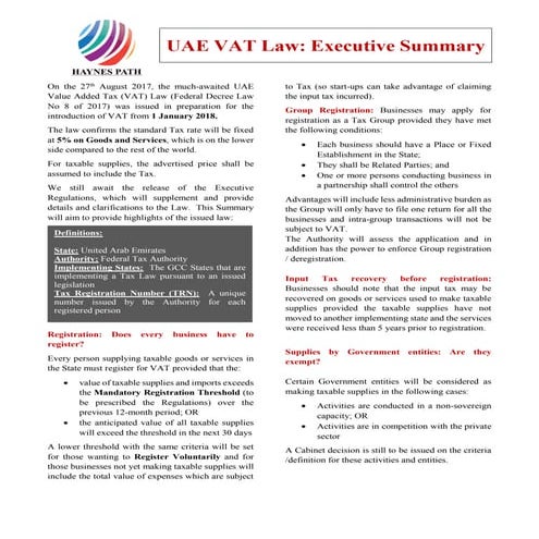 UAE VAT Law - Executive Summary | PDF