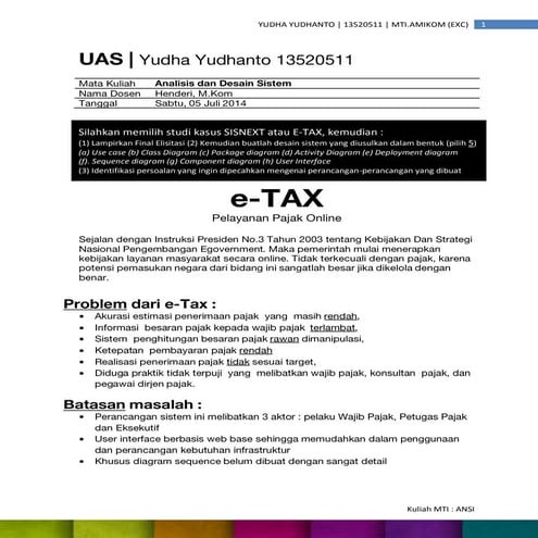 eTAX Pelayanan Pajak Online : Analisis dan Desain Sistem | PDF