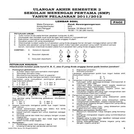 Uas IX SEMESTER GENAP PKN 2012 | PDF