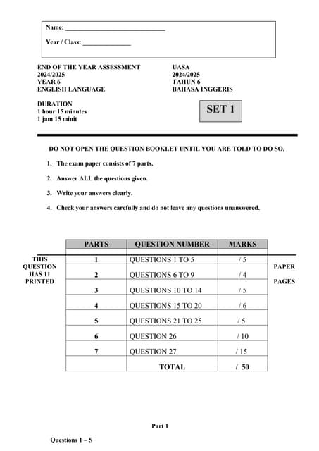 Penilaian Sumatif Bahasa Melayu Tahun 6 | PDF
