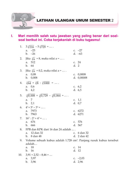 Latihan soal ujian nasional matematika sd | PDF