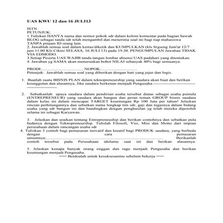 Uas kwu 12 dan 16 juli13 | PDF