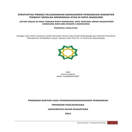 Proposal: Efektivitas Pelaksanaan Manajemen Pendidikan Karakter (Mixed ...