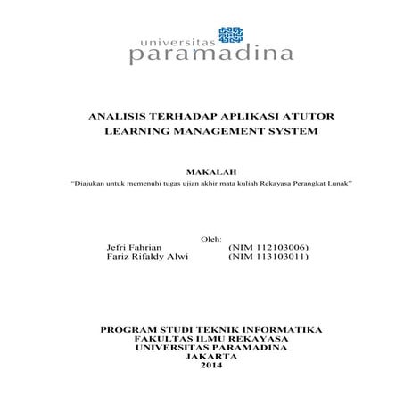 ANALISIS TERHADAP APLIKASI ATUTOR LEARNING MANAGEMENT SYSTEM | PDF