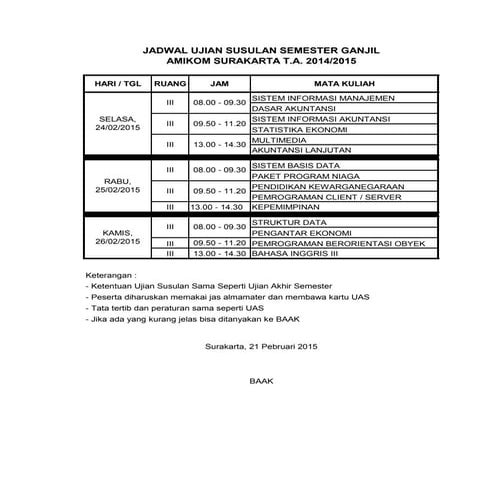 Jadwal ujian susulan | PDF