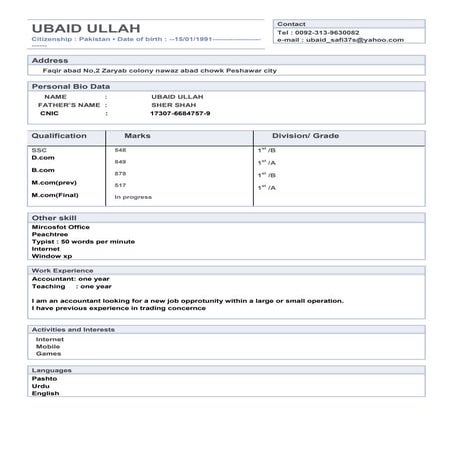 Ubaid ullah cv | DOCX