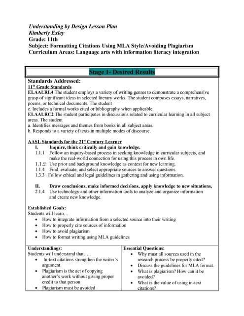 Ubd lesson plan | XLS