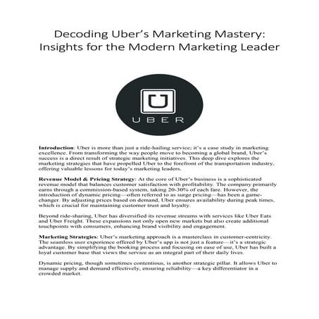 Decoding Uber’s Marketing Mastery: Insights for the Modern Marketing Leader | PDF