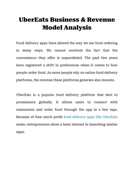 Uber Eats Business Model and Revenue Model Canvas | PDF | Food Industry | Industries