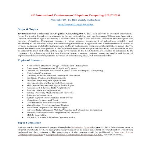 12th International Conference on Ubiquitous Computing (UBIC 2021) | PDF | Computing | Technology ...