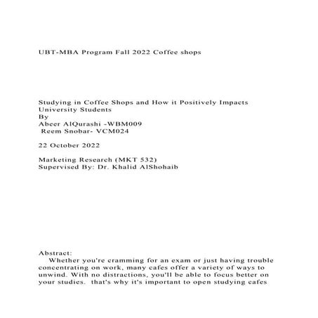 UBT-MBA Program Fall 2022 Coffee shopsStudying i.docx