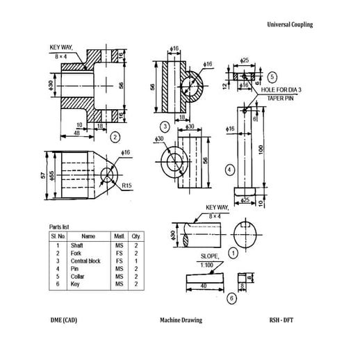 Universal coupling - part drawing and assembly drawing | PDF