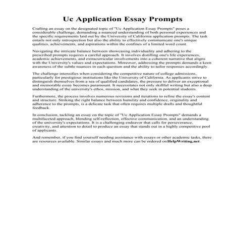 Uc Application Essay Prompts. Narrative essay: Uc essay prompt 2 | PDF