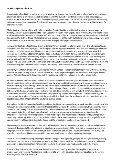 UCAS personal statement_Education example | PPTX