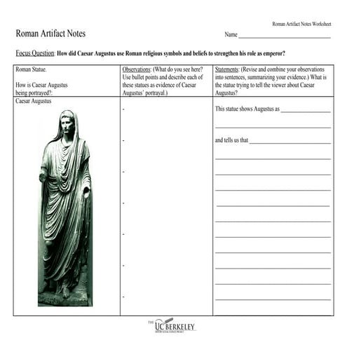 Ucbhssp roman artifact notes worksheet | DOC