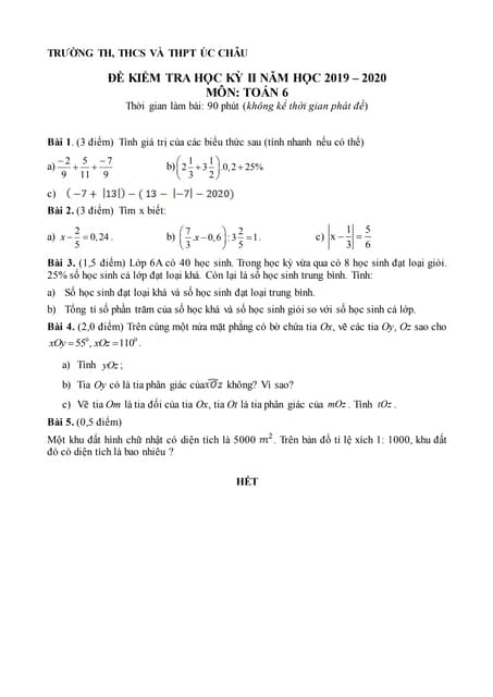 Đề Thi HK2 Toán 6 - THCS Khánh Hội | PDF