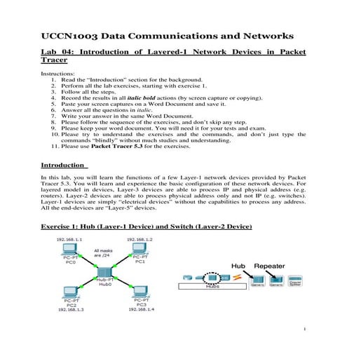 Uccn1003 -may10_-_lab_04_-_intro_to_layer-1_network_devices-updated_30_june2010-2 | PDF
