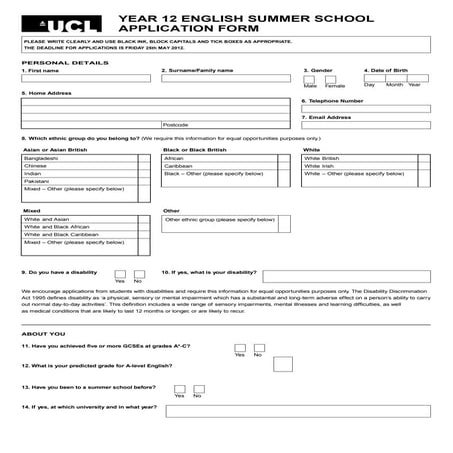 UCL english dept summer school app form | PDF