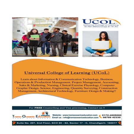 STUDY AT UNIVERSAL COLLEGE OF LEARNING (UCOL), NEW ZEALAND !! | PDF