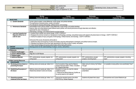 Lesson Plan Disciplines or branches of social sciences | PDF