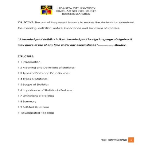 Business Statistics Lesson 1 | PDF
