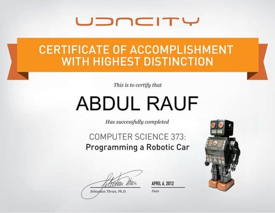 Udacity CS101 certificate | Abdul Rauf | PPT
