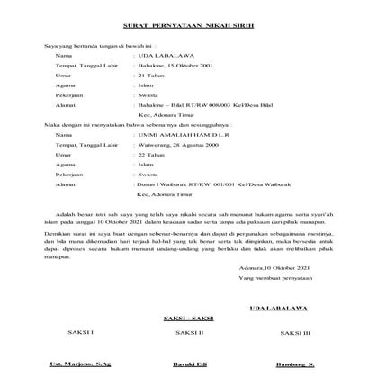 Surat nikah siri | DOCX
