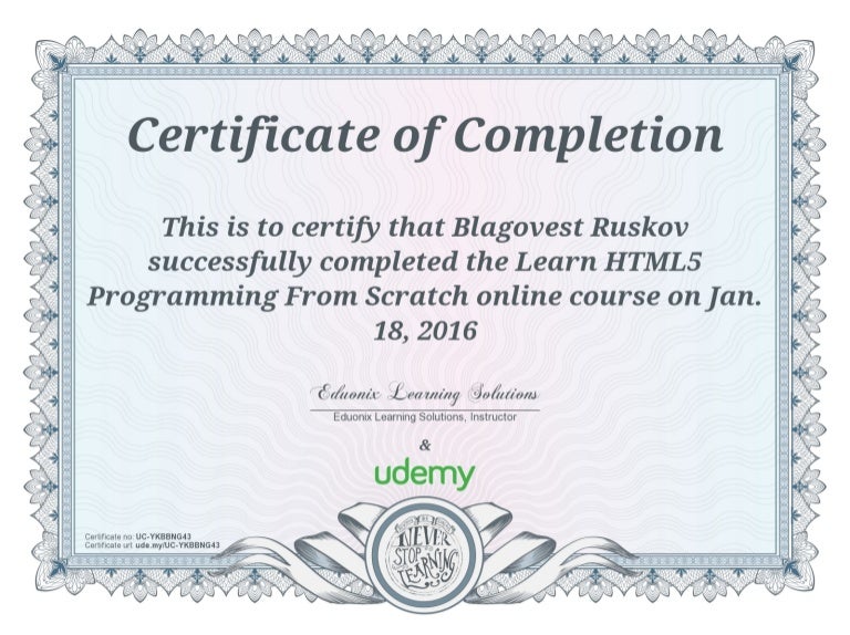 Udemy Certificate Html5 Programming