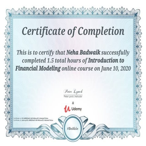 Certificate of completion - Financial Modeling | PDF